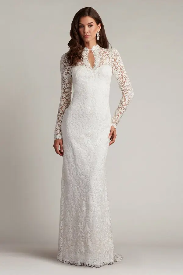 Tadashi Shoji Embroidered Illusion Gown - Ivory