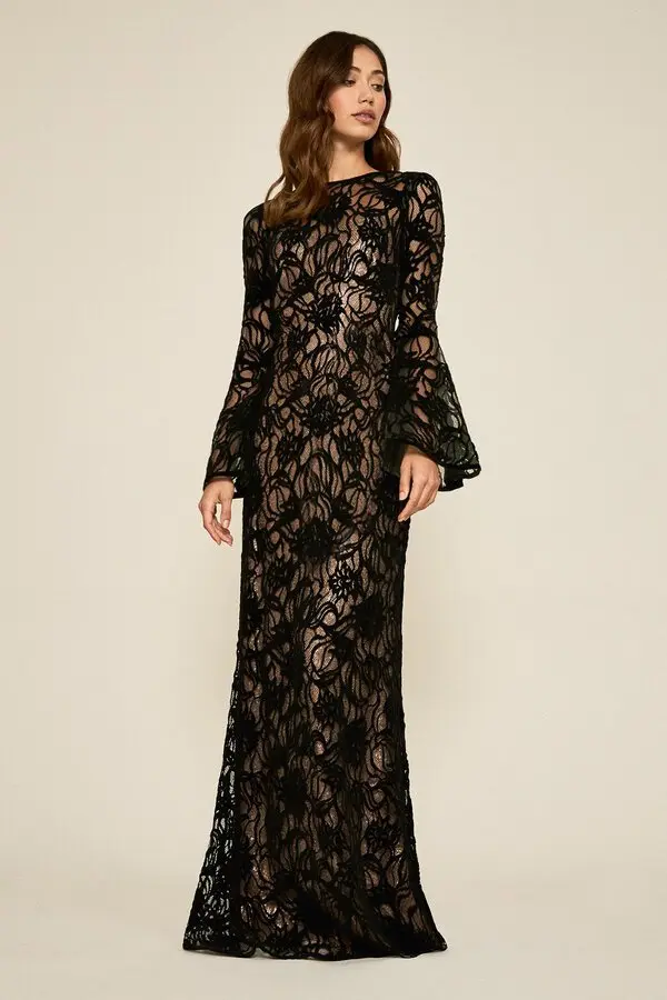 Tadashi Shoji Calix Sequin Lace-over Gown - Black/copper