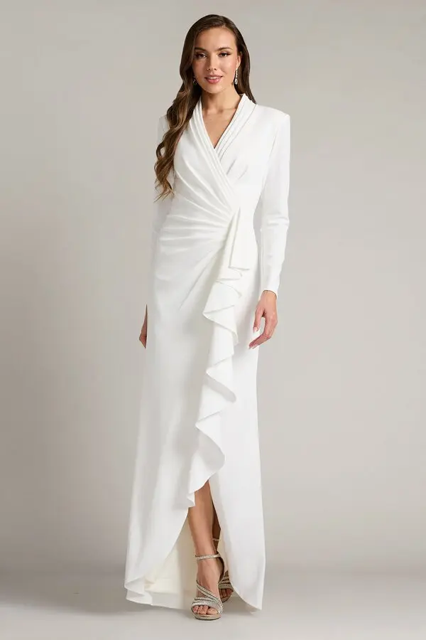 Tadashi Shoji Markum Long-sleeve Flounce Gown - Ivory