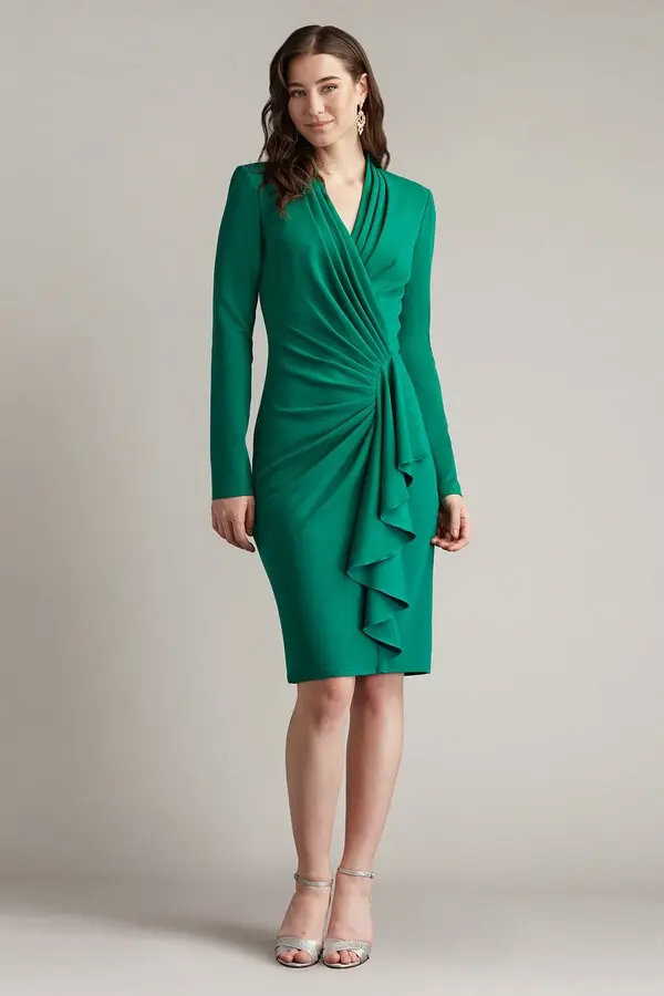 Tadashi Shoji Markum Long-sleeve Flounce Dress - Green