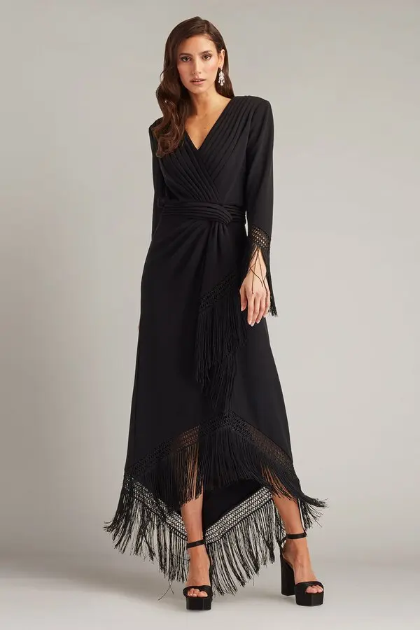 Tadashi Shoji Azie Fringe Midi Dress - Black