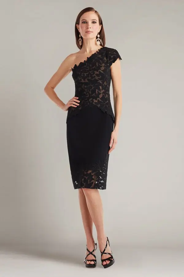 Tadashi Shoji Rinelle Laser-cut One-shoulder Sheath Dress - Black/nude