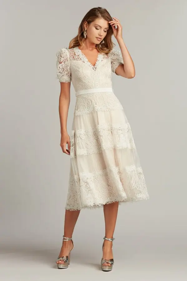 Tadashi Shoji Fatiha Floral Lace & Chiffon Dress - White