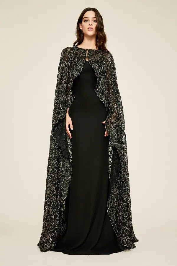 Tadashi Shoji Metallic Lace Cape - Navy