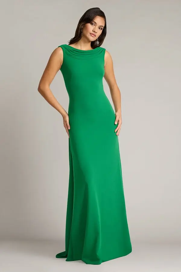 Tadashi Shoji Plaza Drape Back Gown - Bamboo