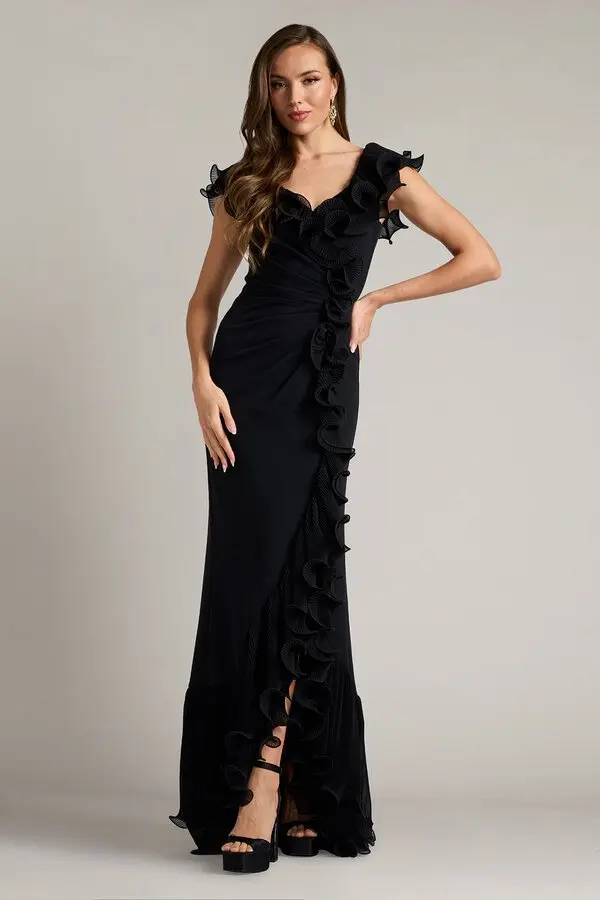 Tadashi Shoji Leandra Cascading Ruffle Gown - Black