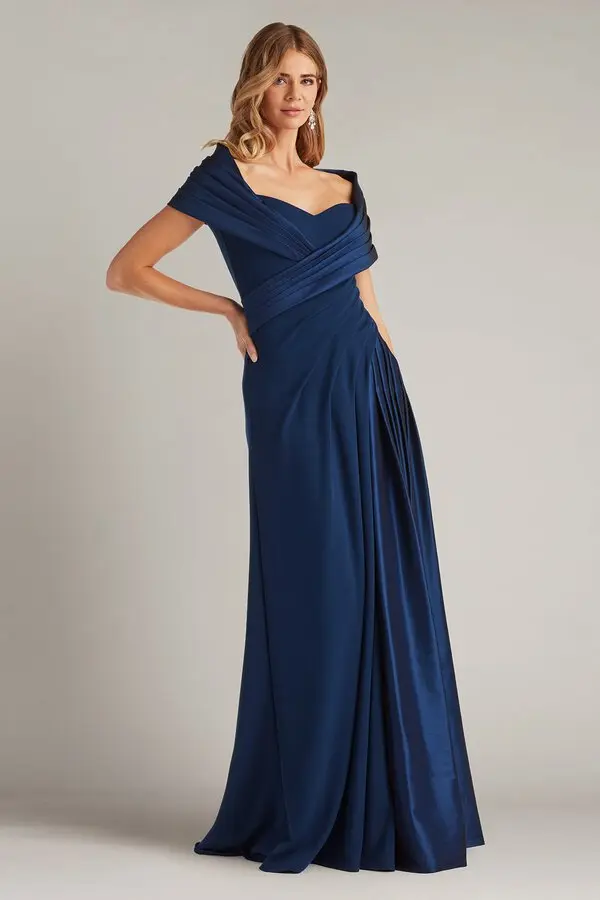 Tadashi Shoji Milica Draped Portrait Collar Gown - Navy