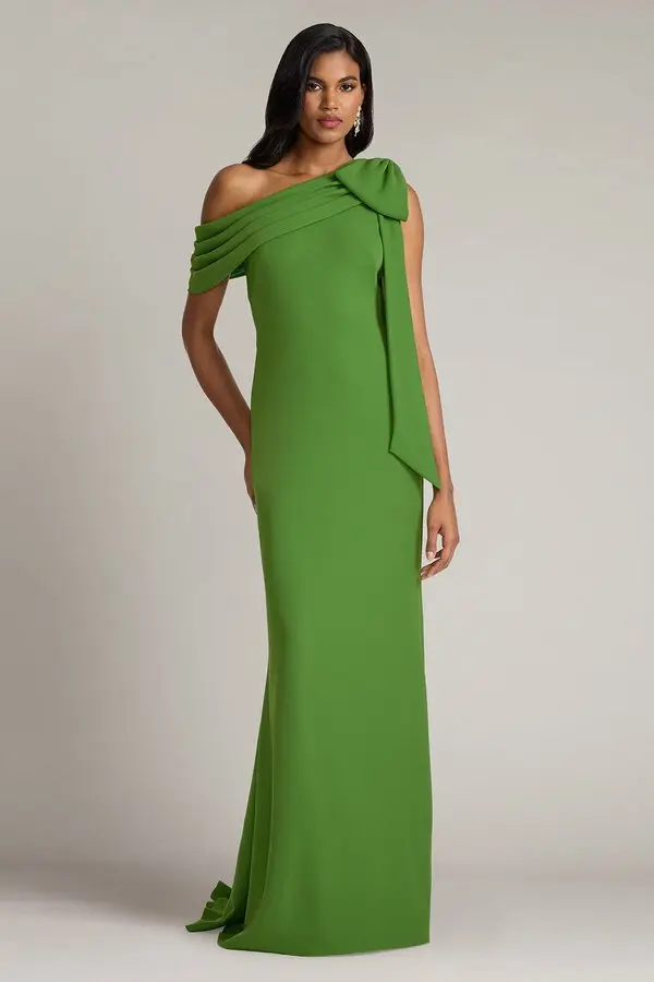 Tadashi Shoji Cassia Bow-shoulder Crepe Gown - Cactus