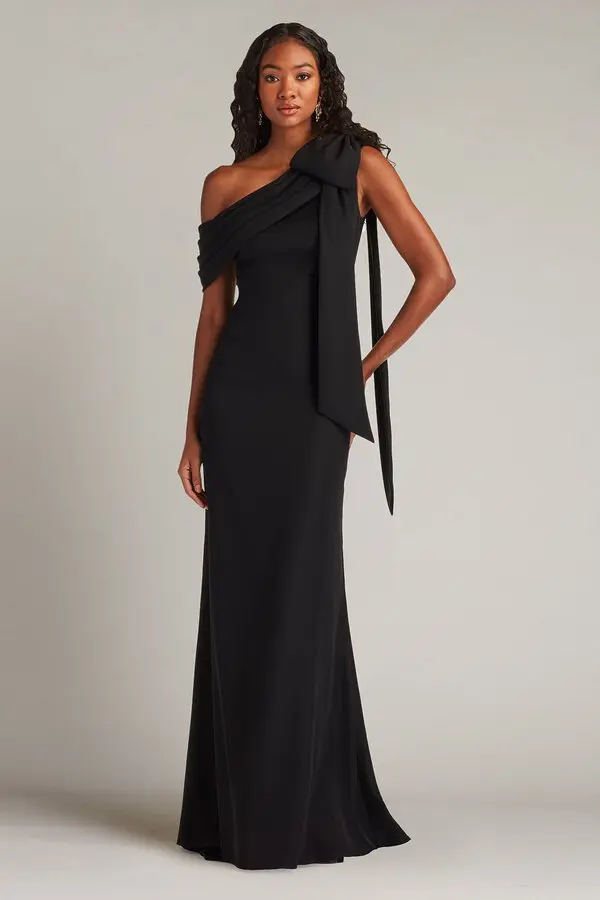 Tadashi Shoji Cassia Bow-shoulder Crepe Gown - Black