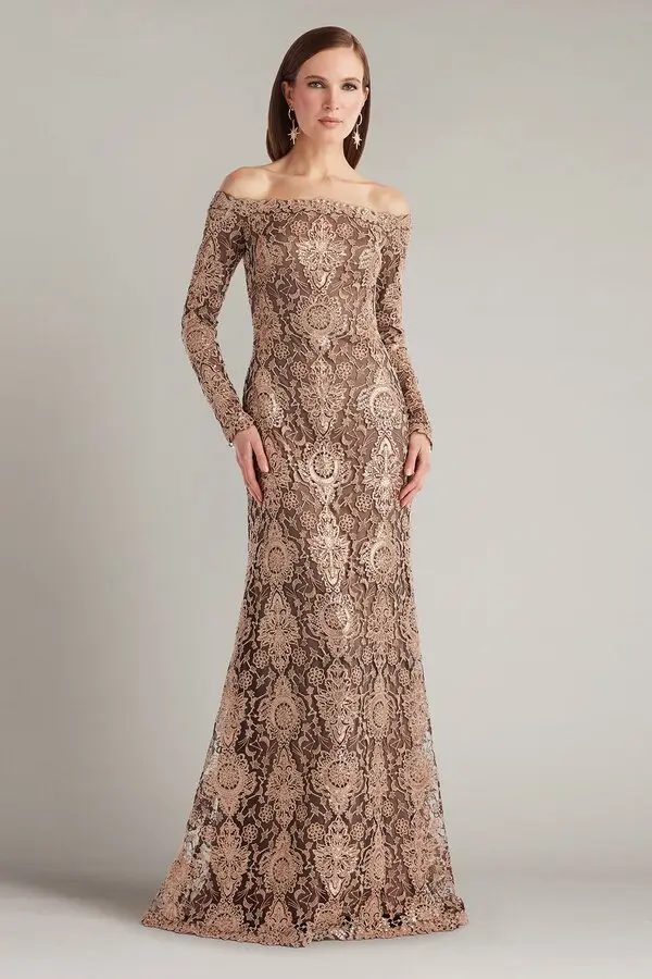 Tadashi Shoji Elisara Sequin Embroidered Gown - Ginseng