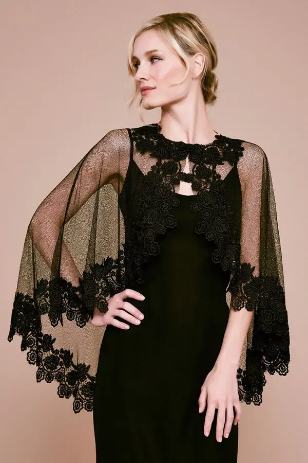 Tadashi Shoji Berio Lace & Mesh Capelet