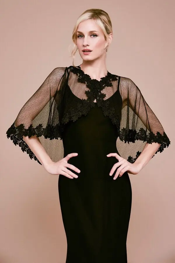 Tadashi Shoji Lace & Mesh Capelet - Black