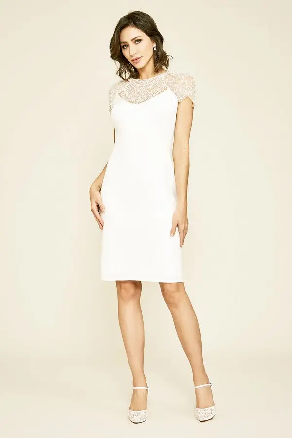 Tadashi Shoji Ferguson Crepe Lace Dress - Ivory