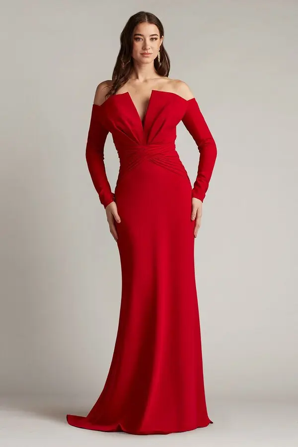 Tadashi Shoji Leona V-pleat Gown - Red