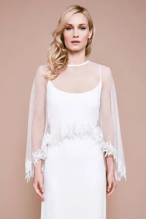 Tadashi Shoji Bizet Lace & Mesh Capelet - Black