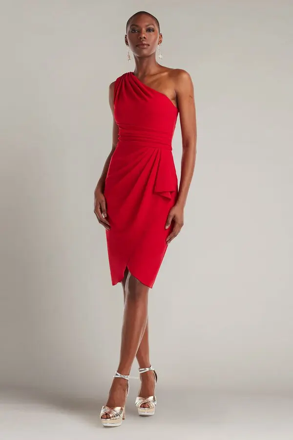 Tadashi Shoji Marston One-shoulder Draped Cocktail Dress - Cherry