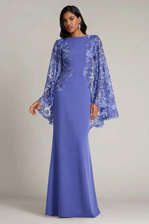 Tadashi Shoji Margolin Embroidered Cape Gown - Violet