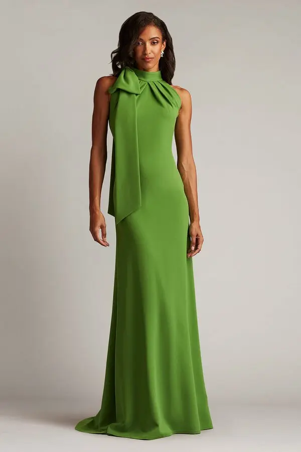 Tadashi Shoji Sims Shoulder Bow Halter Gown - Cactus