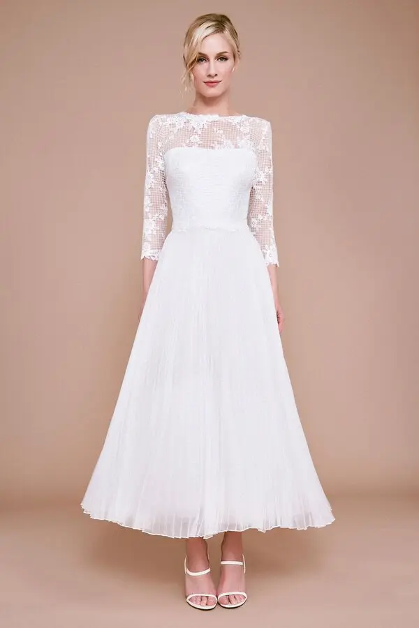 Tadashi Shoji Keats Lace Tulle Tea-length Dress - Ivory