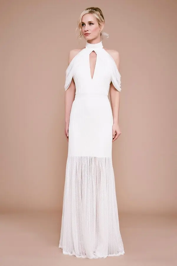 Tadashi Shoji Alcott Cold-shoulder Corded Lace Gown - Ivory