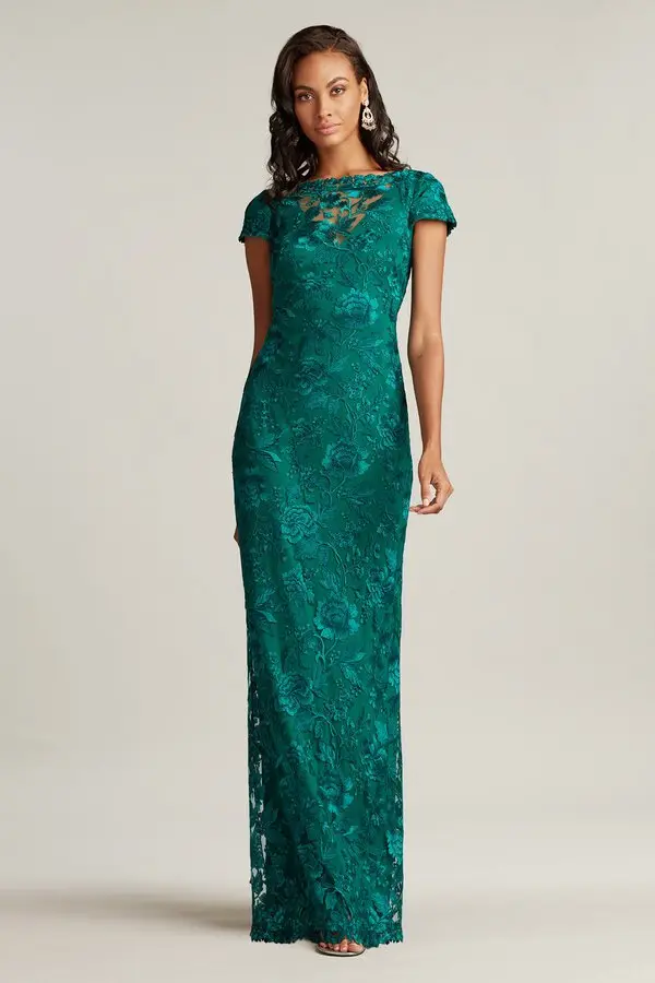 Tadashi Shoji Oran Embroidered Tulle Gown - Malachite