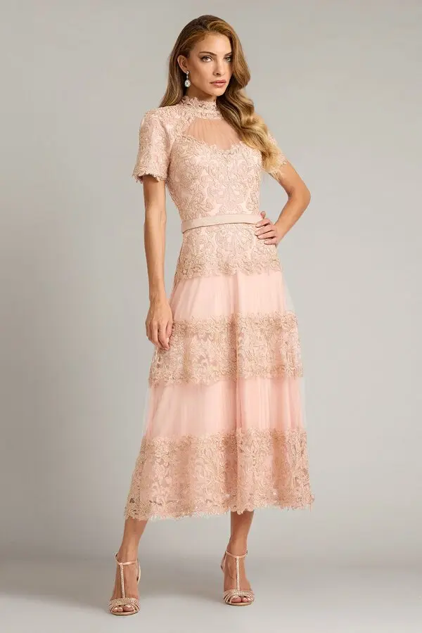Tadashi Shoji Stelly Lotus Embroidered Tulle Midi Dress - Petal/gold