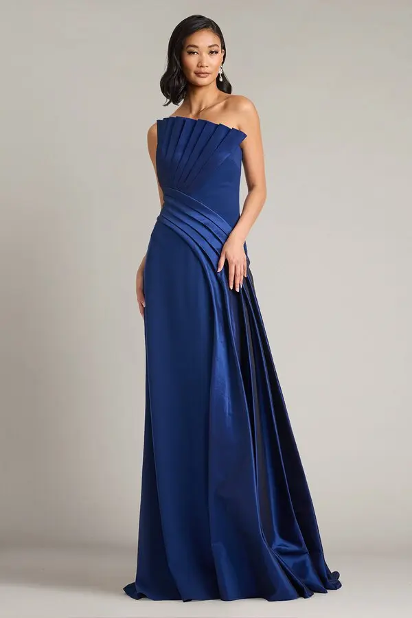 Tadashi Shoji Belair Strapless Draped Gown - Navy