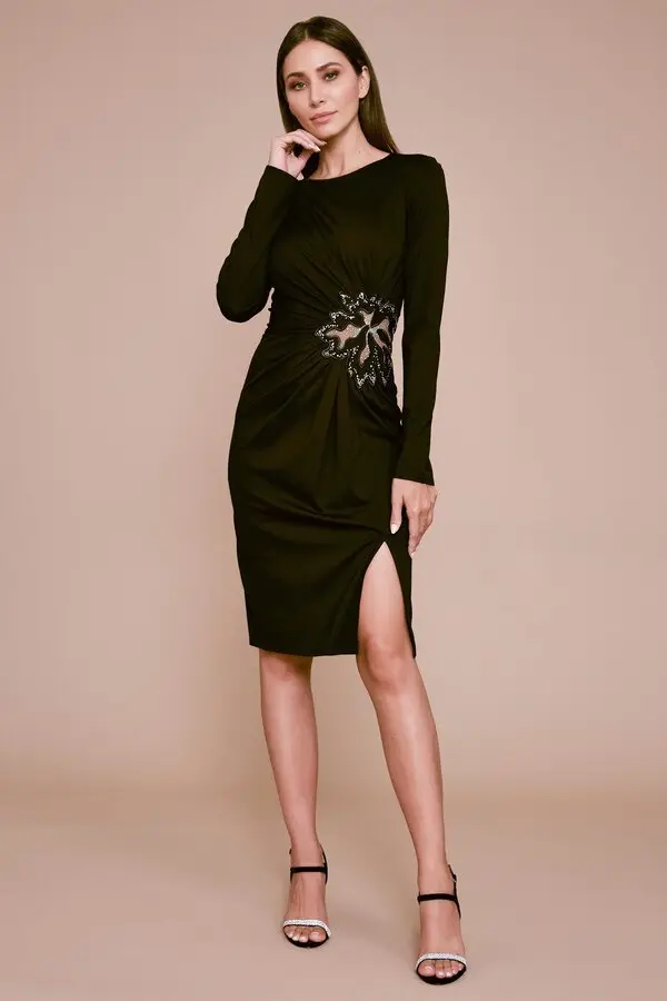Tadashi Shoji Ahayla Long-sleeve Draped Jersey Dress - Black