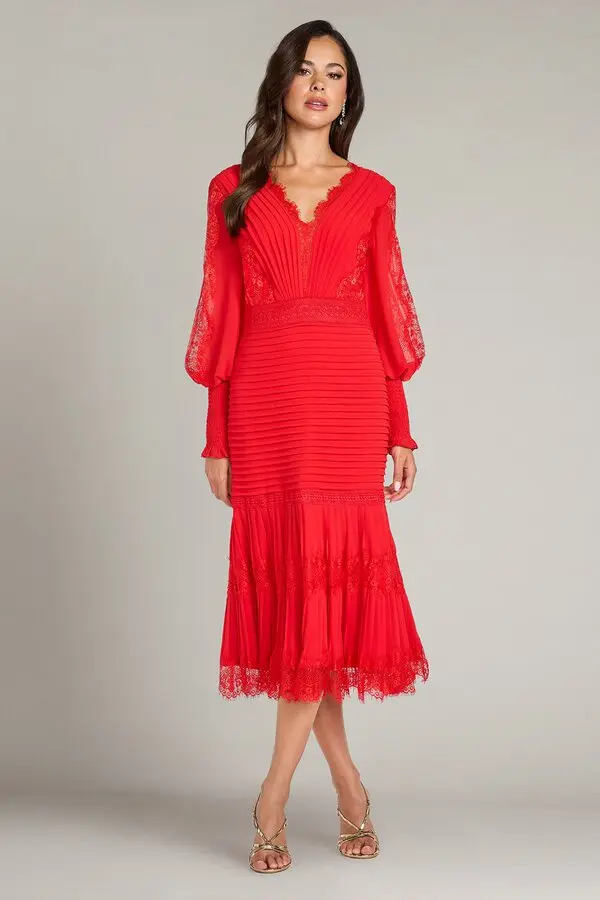 Tadashi Shoji Nyssa Bishop Sleeve Dress - Cherry