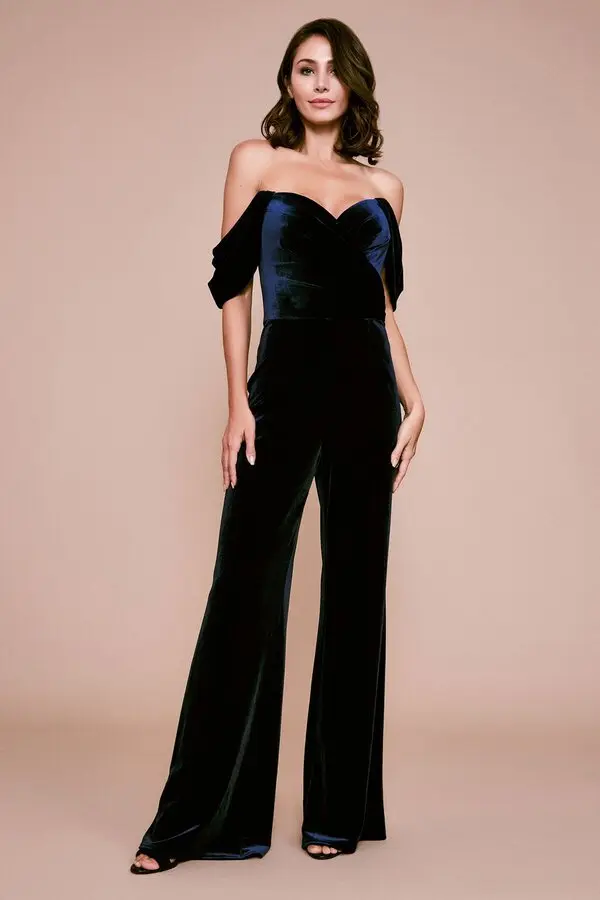 Tadashi Shoji Neesha Strapless Velvet Jumpsuit - Navy