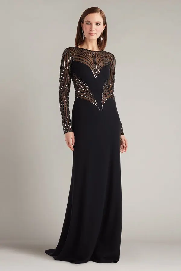 Tadashi Shoji Duin Sequin Hourglass Embroidered Gown - Black/silver
