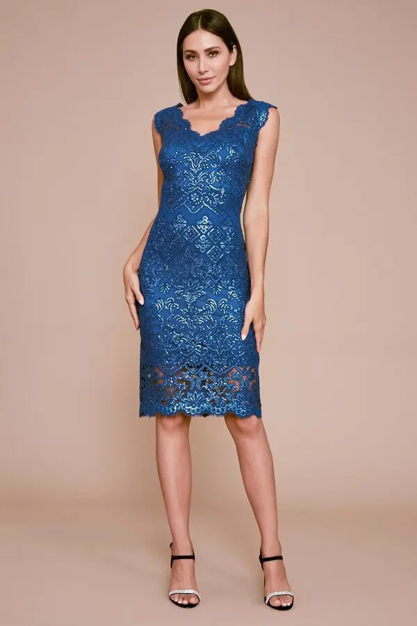 Tadashi Shoji Ciarra Sleeveless Sequin Embroidered Dress - Royal Blue