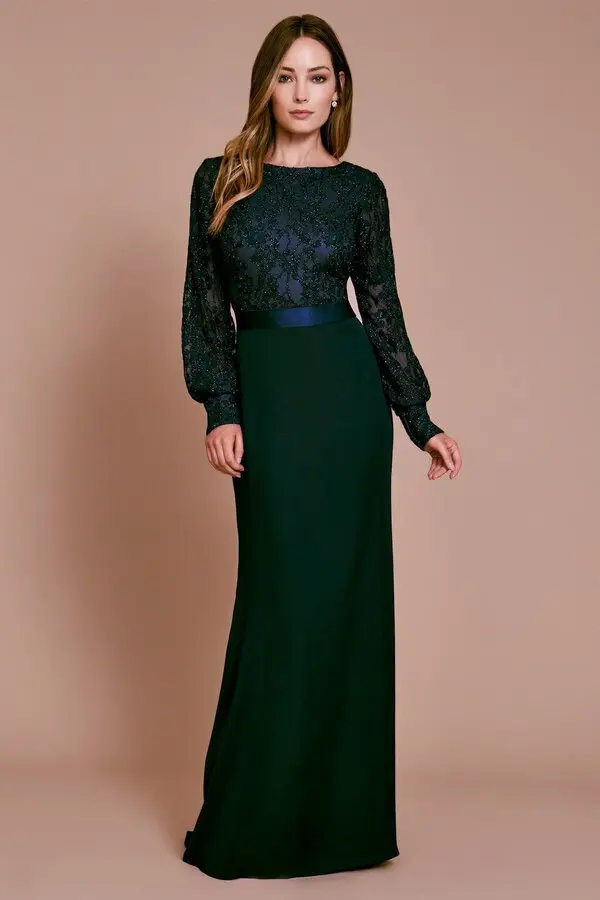Tadashi Shoji Rudee Long-sleeve Lace Gown - Navy