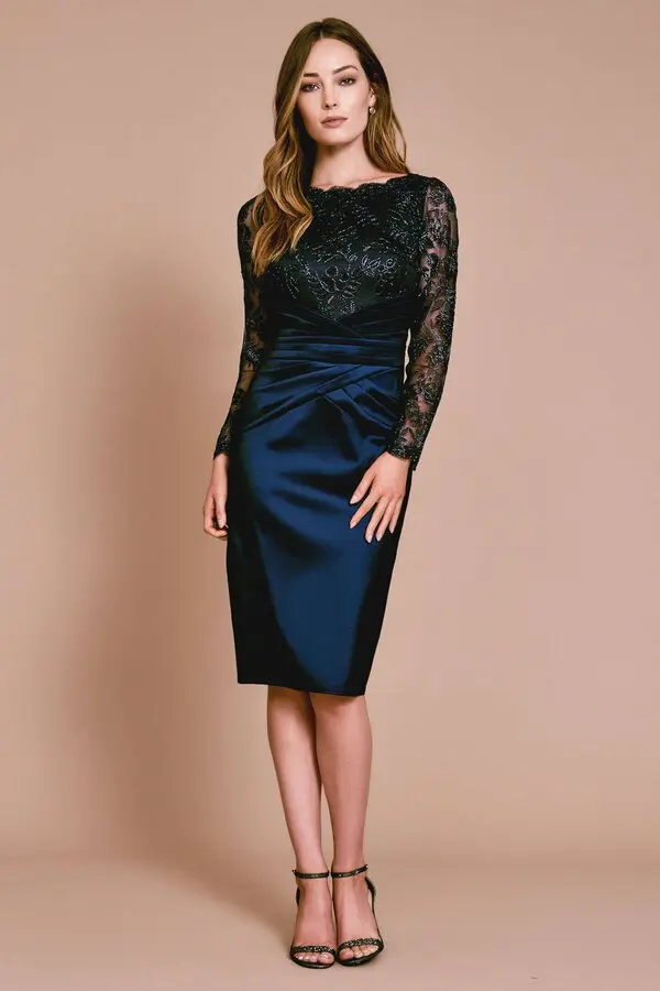 Tadashi Shoji Dex Embroidered Taffeta Long-sleeve Dress - Midnight