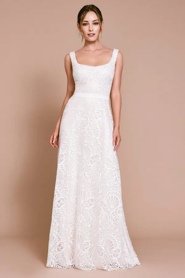 Tadashi Shoji Xena Sleeveless A-line Gown - Ivory/petal