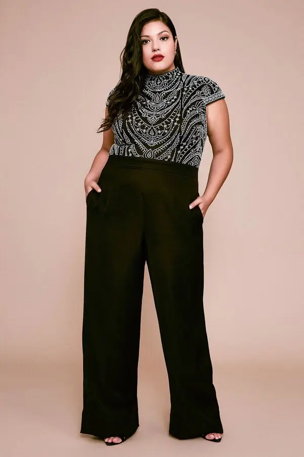 Tadashi Shoji Kiri Dotted Embroidered Jumpsuit - Black/silver