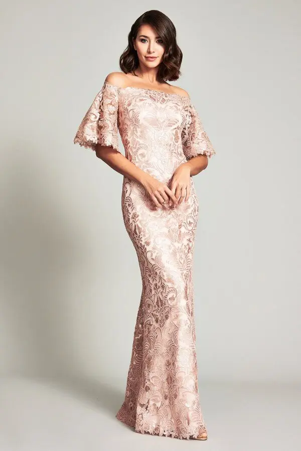 Tadashi Shoji Aribam Off-shoulder Gown With Butterfly Sleeves - Antique Pink