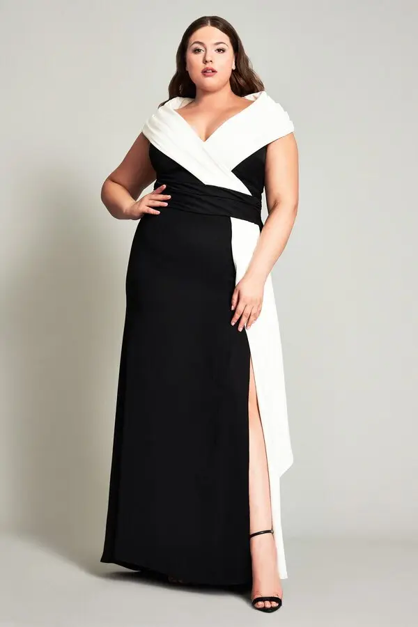 Tadashi Shoji Yasu Cascading Ruffle Gown - Black/ivory