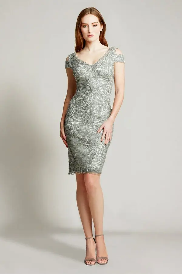Tadashi Shoji Embroidered Tulle Dress - Ash Grey