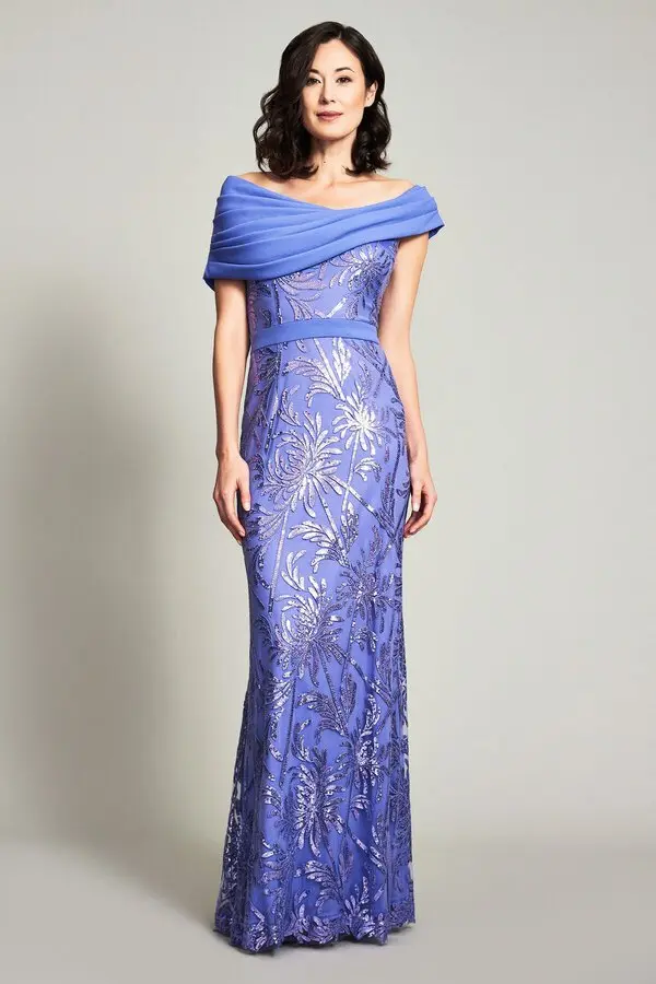 Tadashi Shoji Chiaki Textured Crepe Gown - Deep Violet
