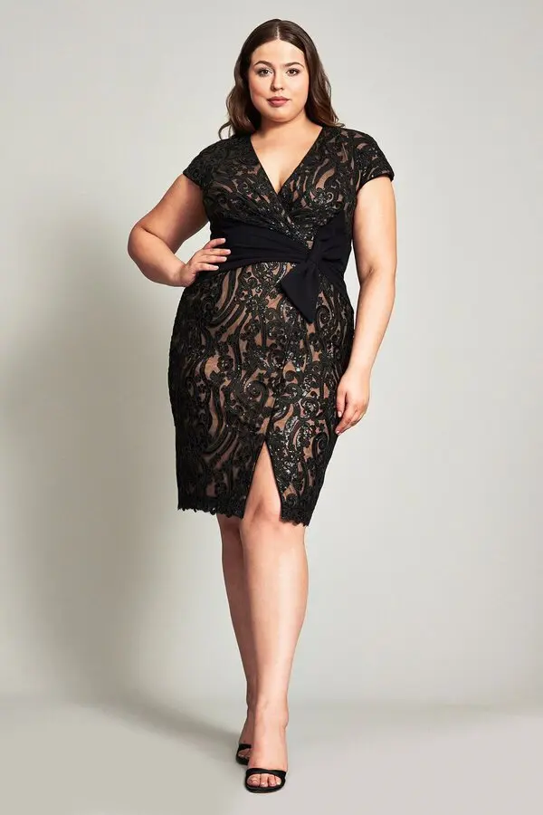 Tadashi Shoji Embroidered Tulle Dress - Black/nude