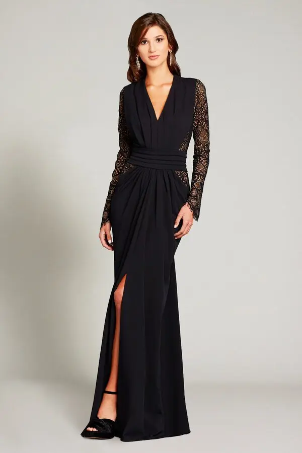Tadashi Shoji Asya Sunburst Draped Gown - Black/nude