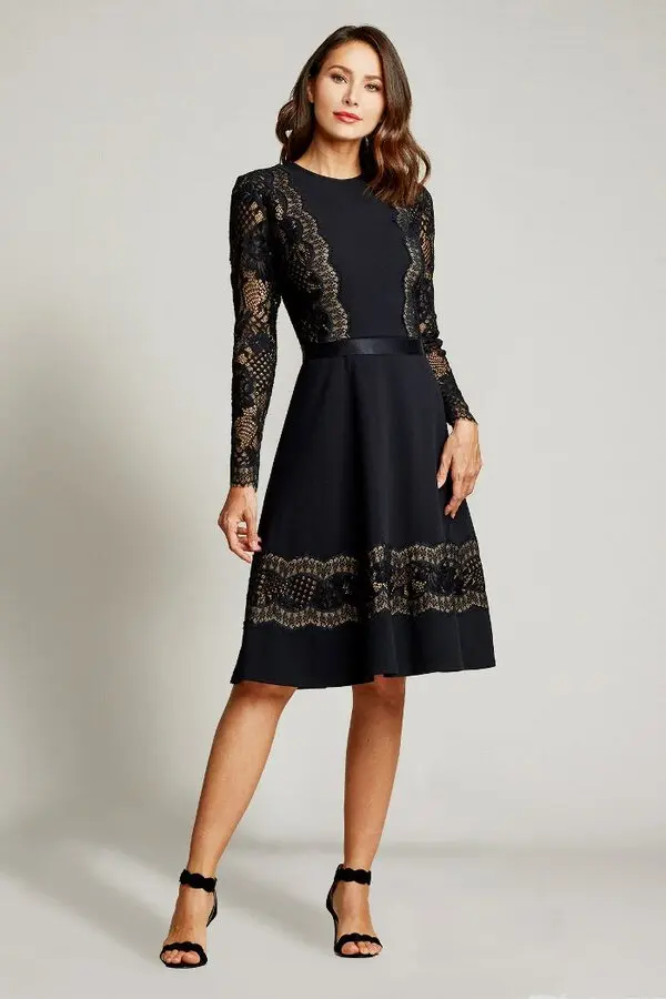 Tadashi Shoji Aratami Kimono Inspired Lace Dress - Black/nude