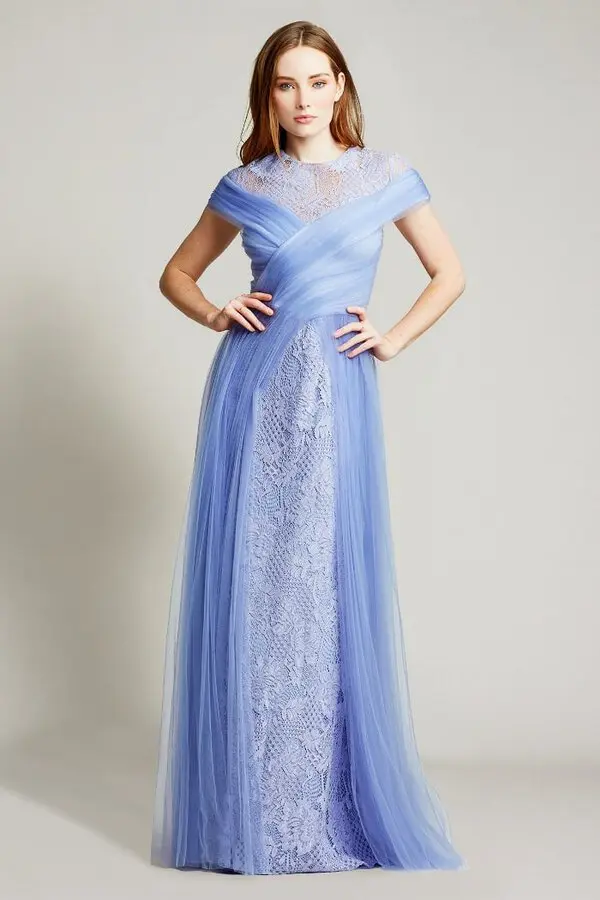 Tadashi Shoji Kayda Crossed Tulle Gown - Lavender