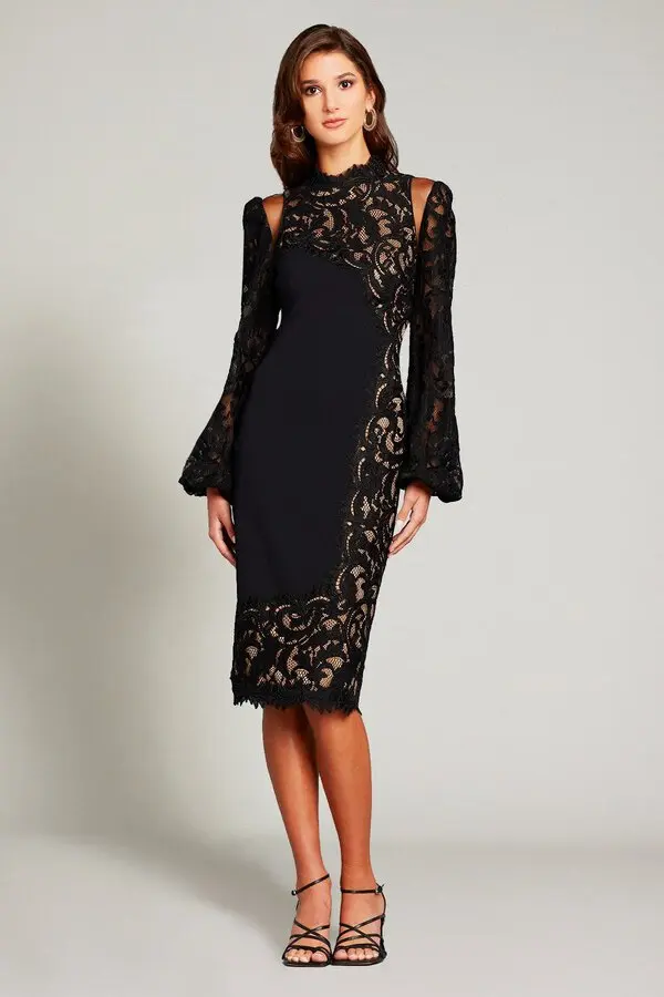 Tadashi Shoji Rabia Bishop Sleeve Dress - Black/nude