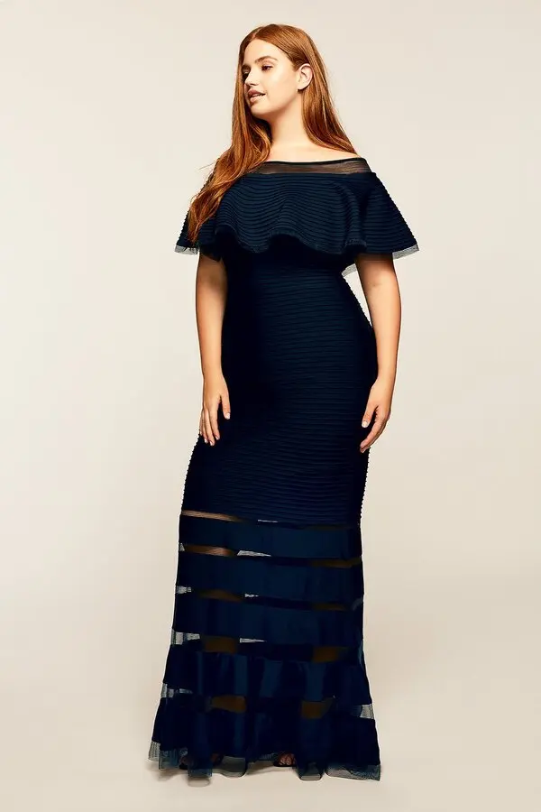 Tadashi Shoji Tabora Off-the-shoulder Gown - Navy