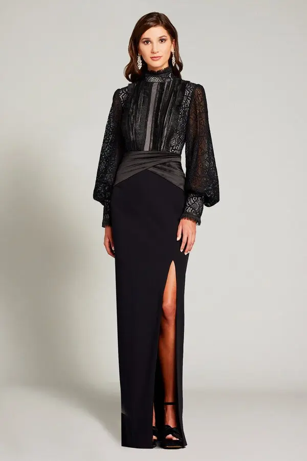 Tadashi Shoji Nisanur Lace & Textured Crepe Gown - Black