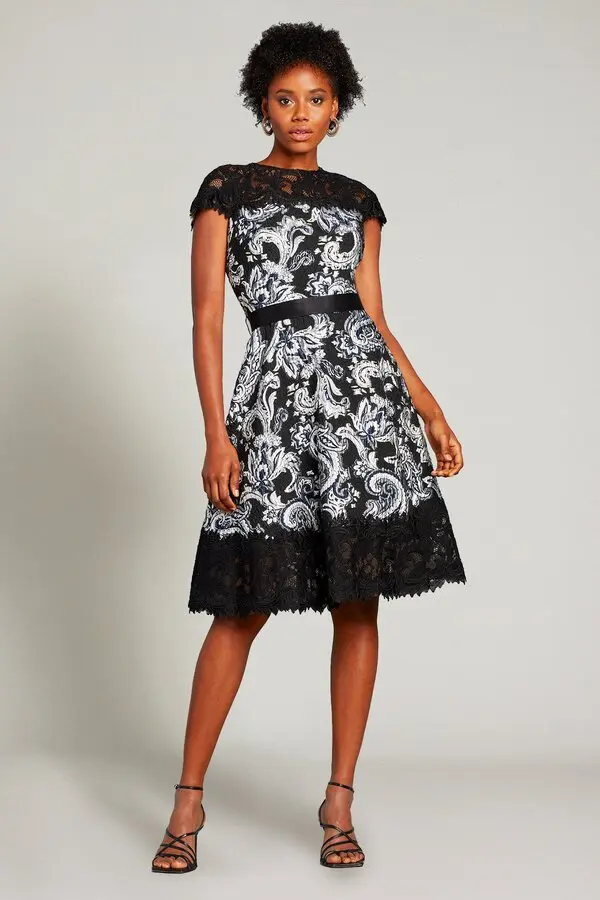 Tadashi Shoji Yaren Lace & Paisley-motif Jacquard Dress - Silver/black