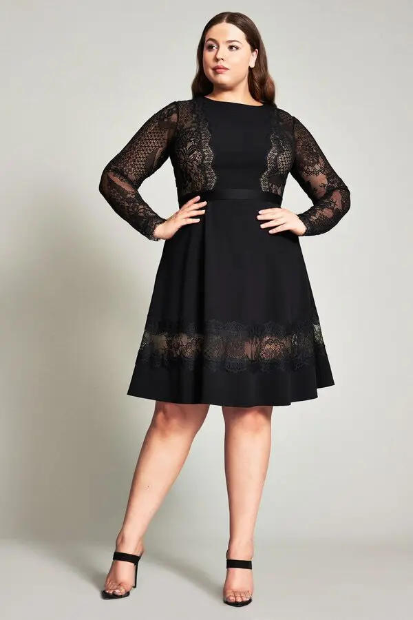 Tadashi Shoji Aratami Kimono Inspired Lace Dress Plus Size - Black/nude