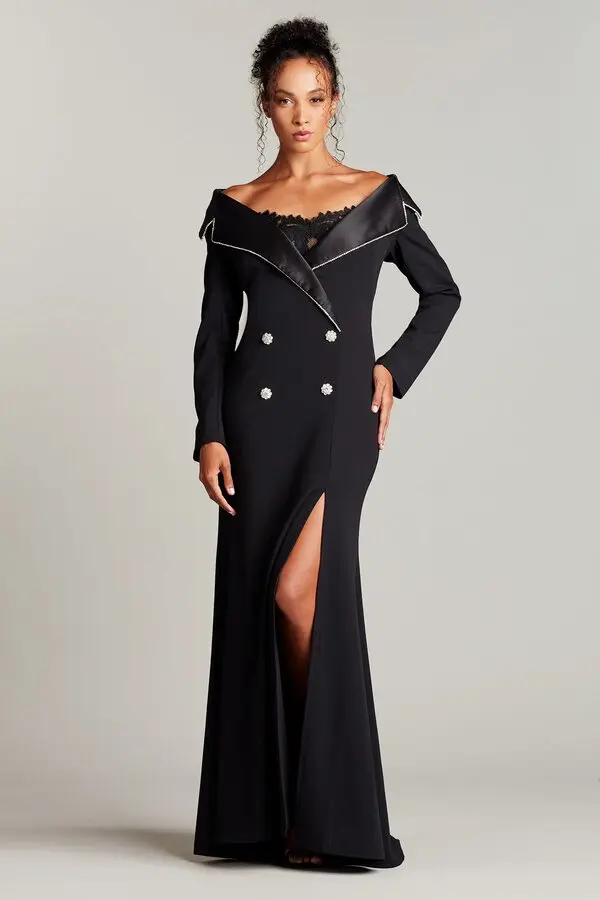 Tadashi Shoji Lale Double Breasted Tuxedo Dress - Black